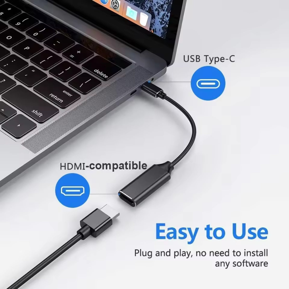 Cable adaptador USB C 3.1 a HDMI 4K para / Macbook / Asus / HP / Galax ...